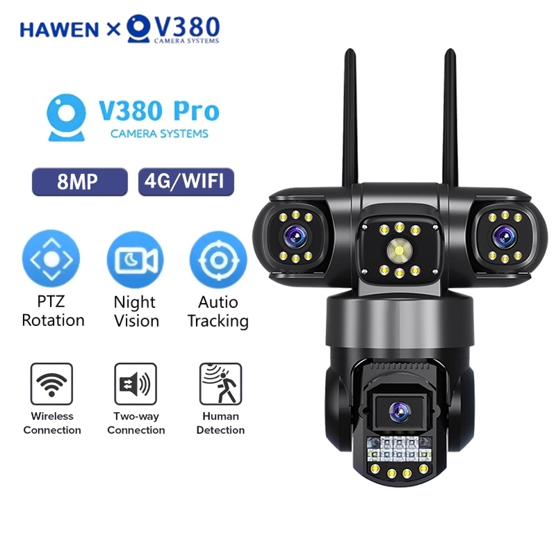 V380 CCTV 3 Screens Triple Lens Camera 4G SIM Card/Wifi Protection IP ...