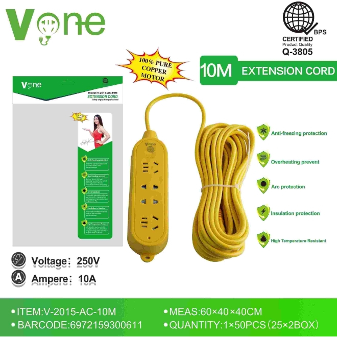 KES V-ONE 10m Extension Mobile Cord with Universal Socket Universal ...