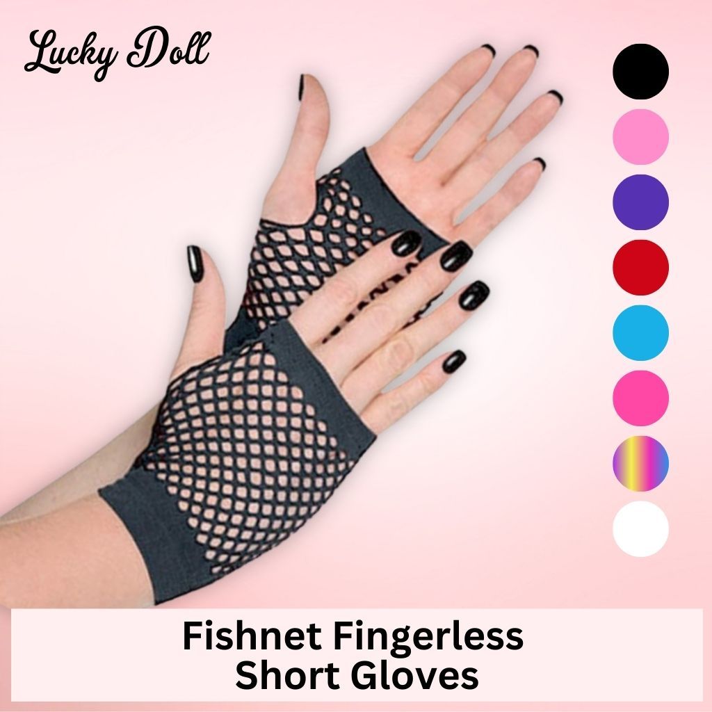 LuckyDoll Short Fingerless Fishnet Gloves for Women Kids 80s Punk ...