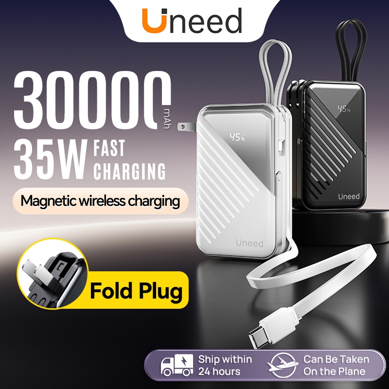 UNEED JW01 30000mAh Power Bank Built-in Cable Magnetic Fast Charging ...
