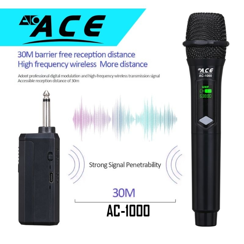 AC-1000 UHF Wireless Mic – Pro-Grade Rechargeable Microphone for Clear ...
