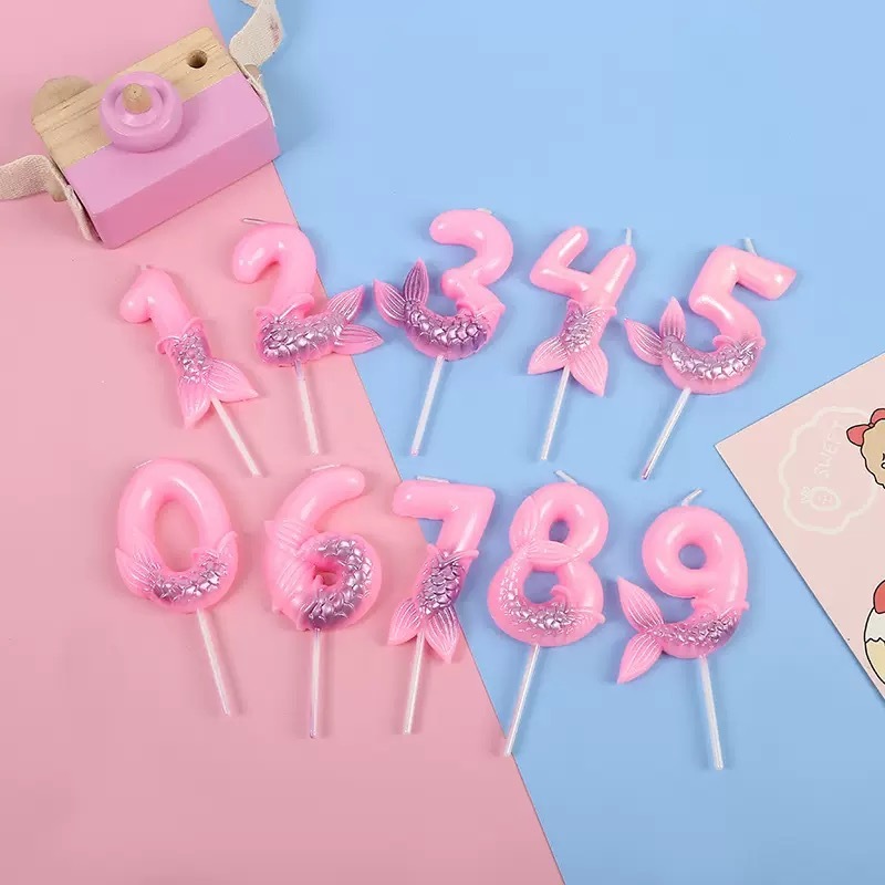 Pink fishtail number 0-9 birthday candle Cake topper cake decoration ...