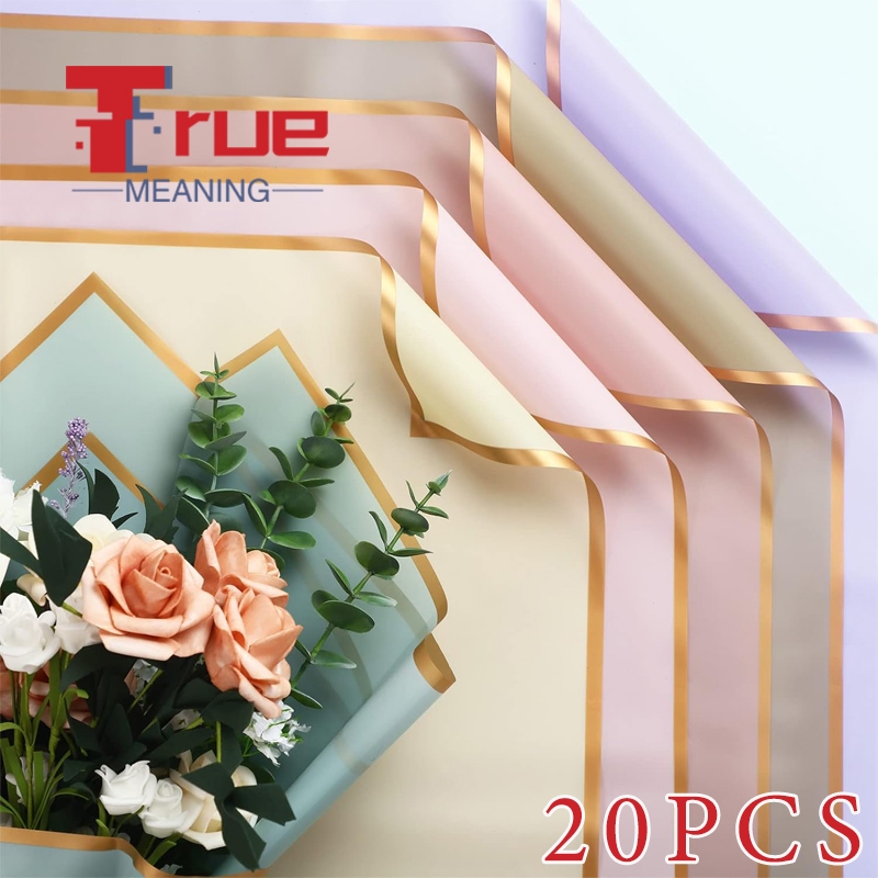 20PCS Bouquet Wrapper Paper Waterproof Romantic DIY Handmade Gold Edge ...