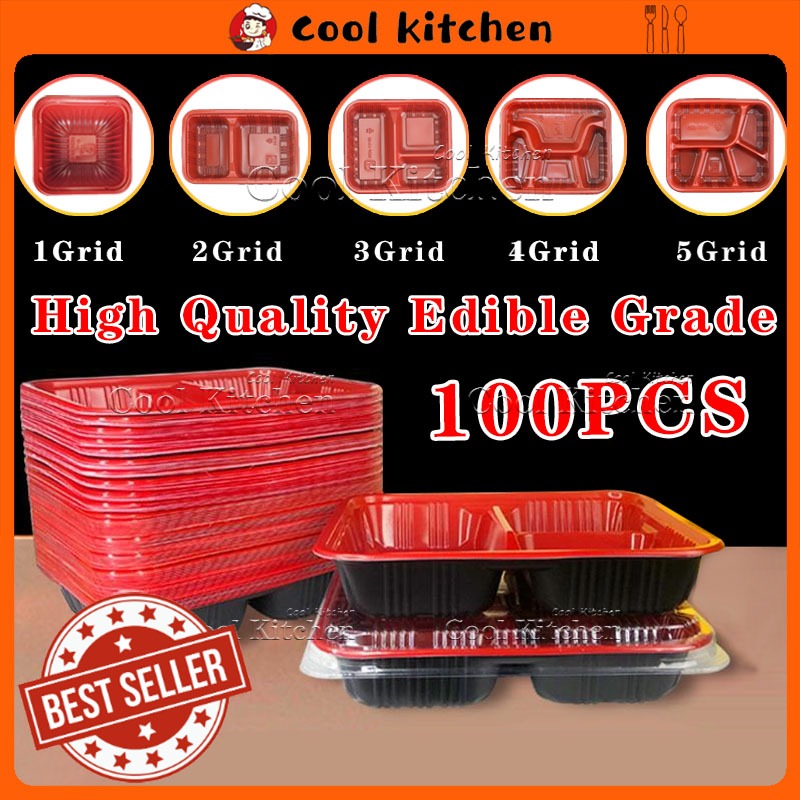 100PCS High-Quality Red Bento Box With Lid 1/2/3/4/5Partition Wholesale ...