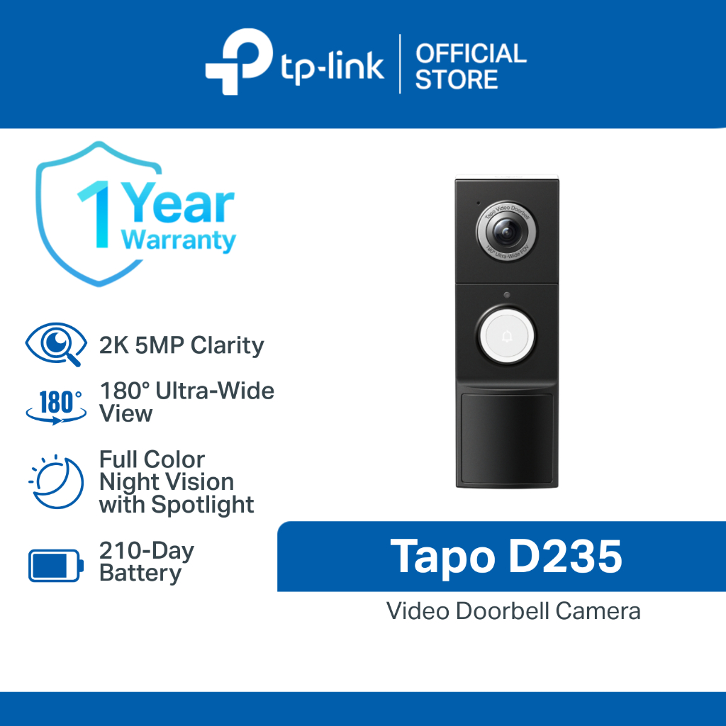 TP-Link | Tapo | D235 | 2K | 5MP | 180° | Ultra-Wide View | Full-Color ...