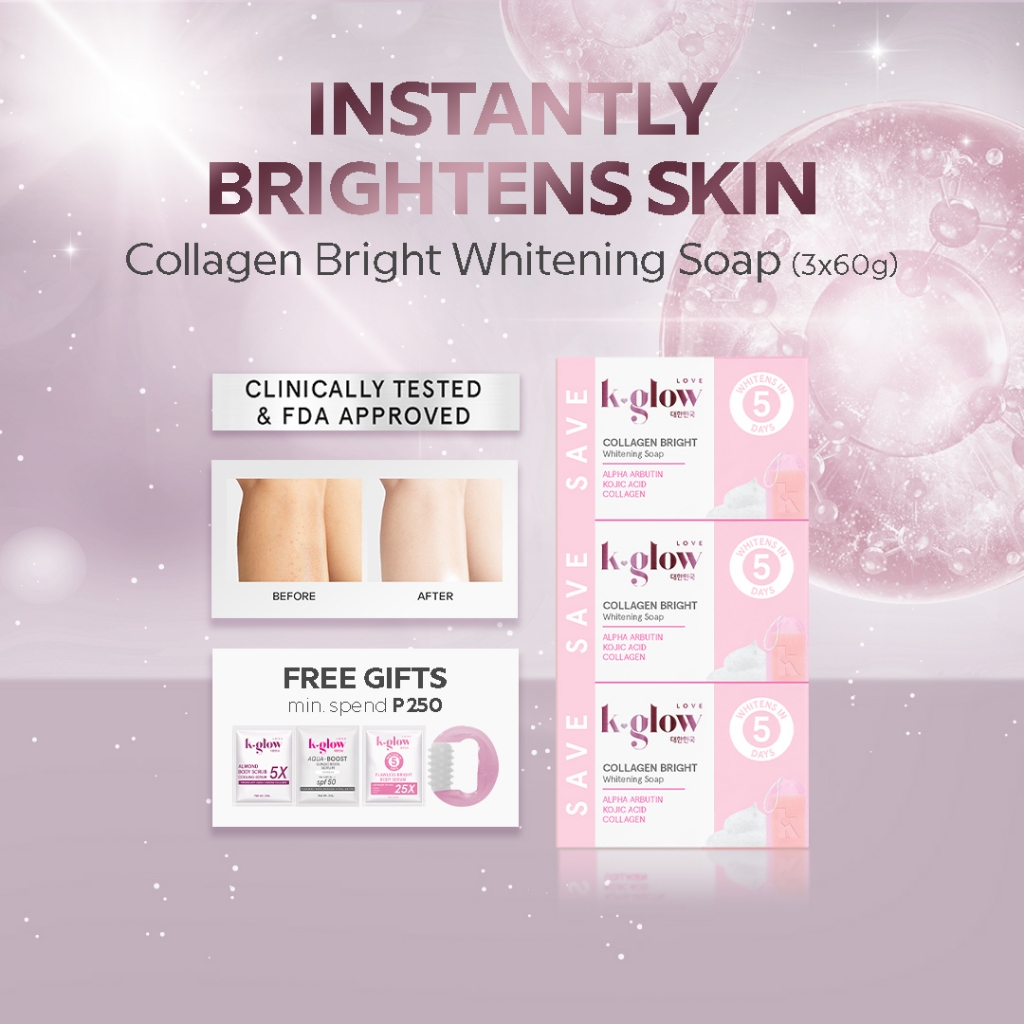 Love K-Glow Collagen Bright Whitening Soap 180g (3x60g) | Shopee ...