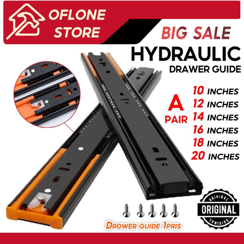 (A Pair) Hydraulic Drawer Slide Rail Soft Close Drawer Guid Press Type ...