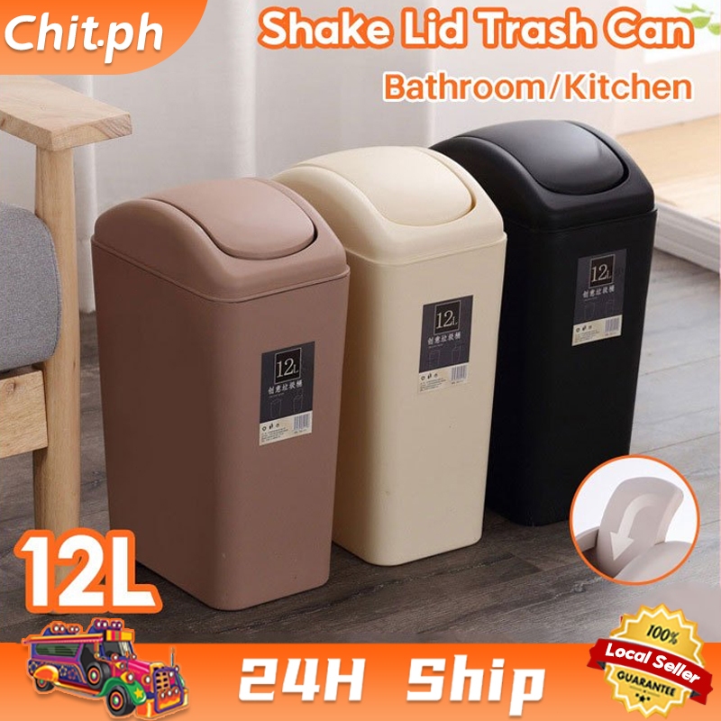 CHIT 12L Shake Lid Trash Can Plastic Odor-Proof Garbage Can Saving ...