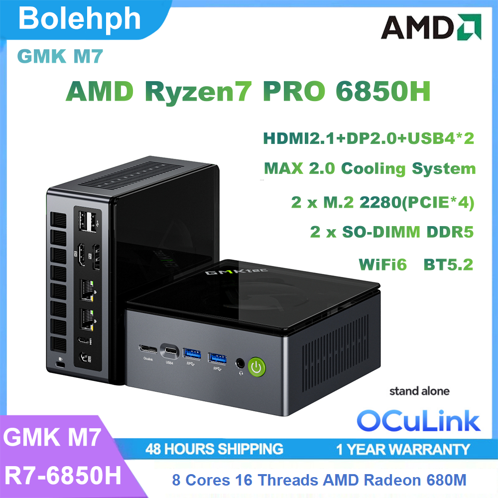 GMK M7 AMD Ryzen7 PRO 6850H DDR5 M.2 2280 PCIE Oculink WIFI6 BT5.2 DP2.0 Office Gaming MINI PC ...