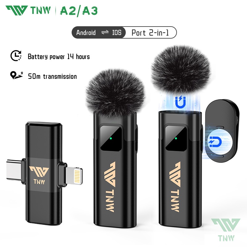 TNW A2/A3 Wireless Lavalier Microphone 2-in-1 Receiver Noise Canceling ...