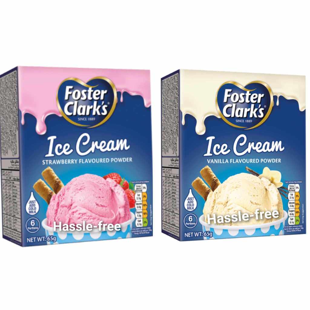 FOSTER CLARK'S VANILLA/STRAWBERRY ICE CREAM FLAVOURED POWDER (65Gram ...
