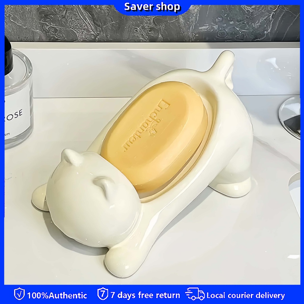 Cute Little Cat Plastic Water-Draining Soap Box Bathroom And Toilet ...
