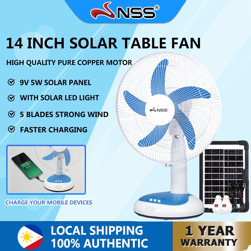 NSS Solar Electric Fan 14inch Rechargeable Stand Fan 9v 5w Solar Panel ...