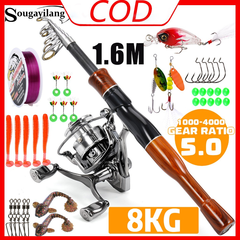 Sougayilang Spinning Fishing Set 1.6M Telescopic Portable Rod Max Drag ...