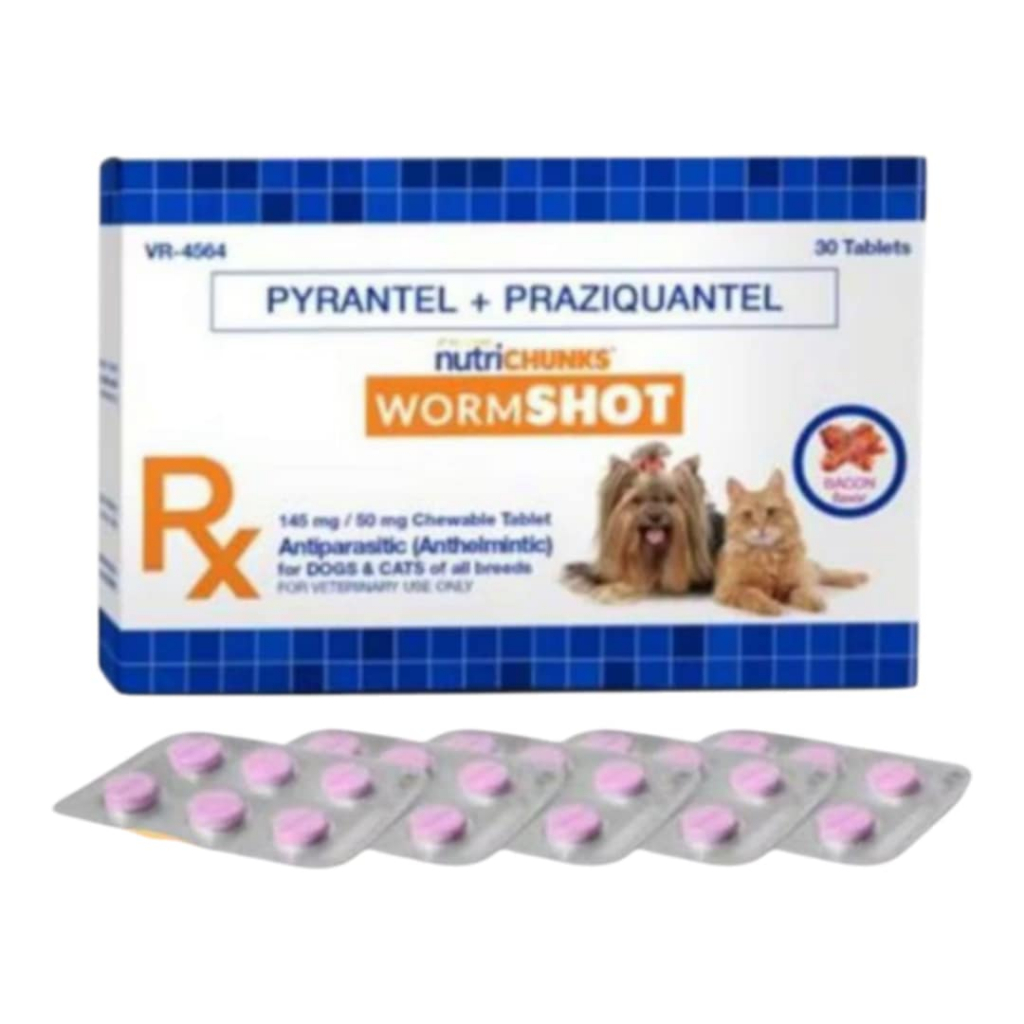 1 tablet Nutri chunks Wormshot flavor Bacon dewormer for pets cat dogs ...