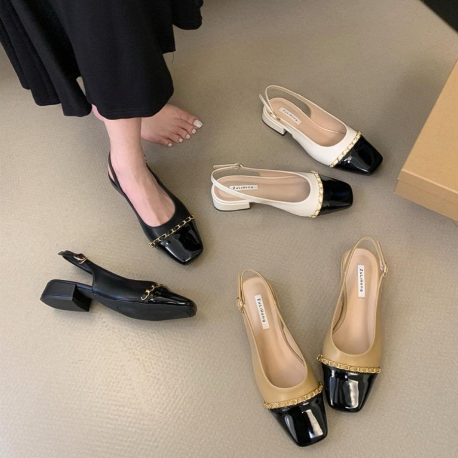 ONEW Korean chain colorful thick heel sandals French walking shoes for ...