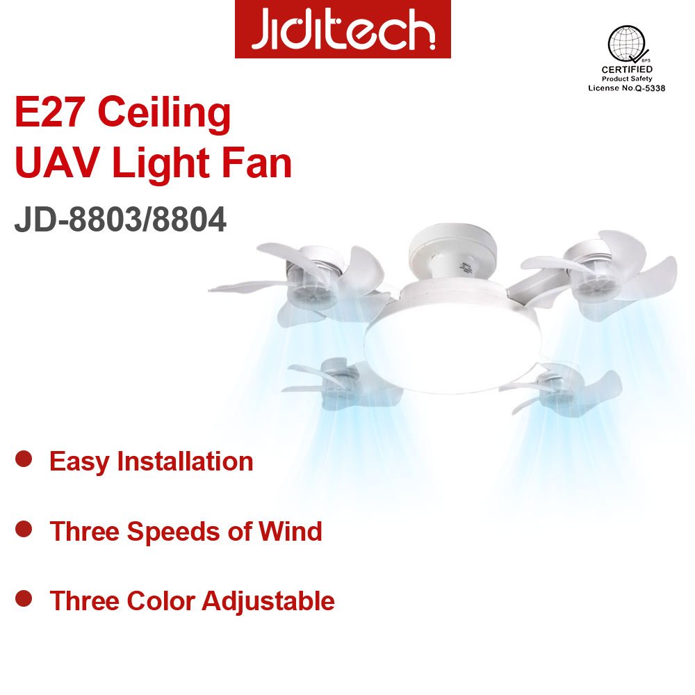Jiditech Ceiling UAV Light Fan E27 50CM-60W 3 Color 2-IN-1 Fan Ceiling ...