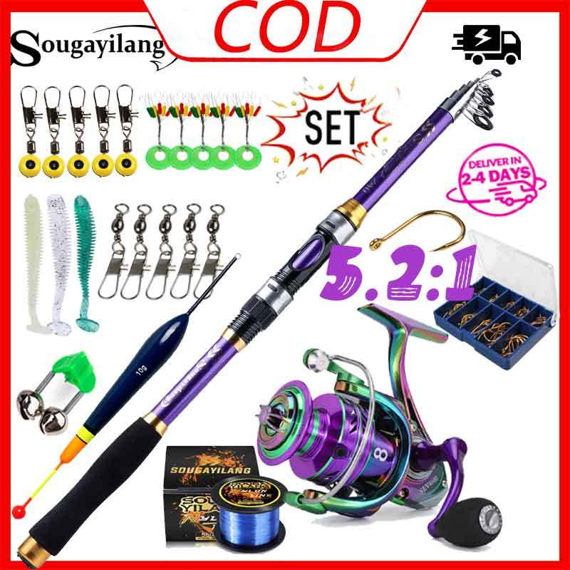 Sougayilang Spinning Fishing Set Telescopic Portable Carbon Rod 5.2:1 ...