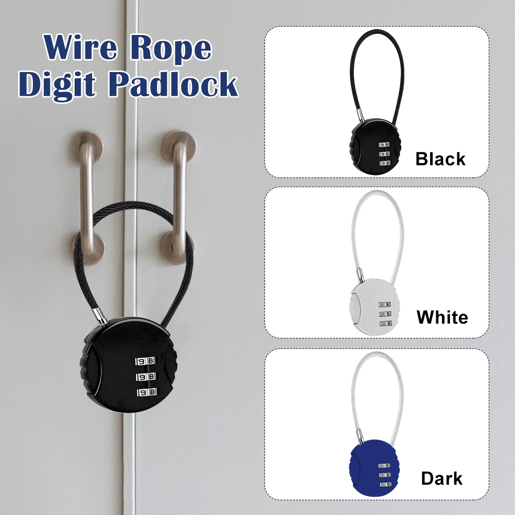 3 Digit Padlock Wire Rope Combination Lock Travel Smart Combination ...