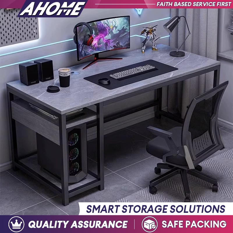[With CPU Storage Rack]Computer Table Modern Game Table Rock Texture ...