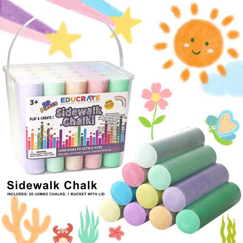 educrateph 20pcs Jumbo Sidewalk washable chalk w tub / montessori ...