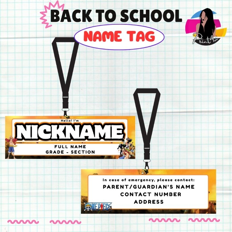 Name Tag One Piece Laminate Nameplate For kids Back to School | Shopee ...
