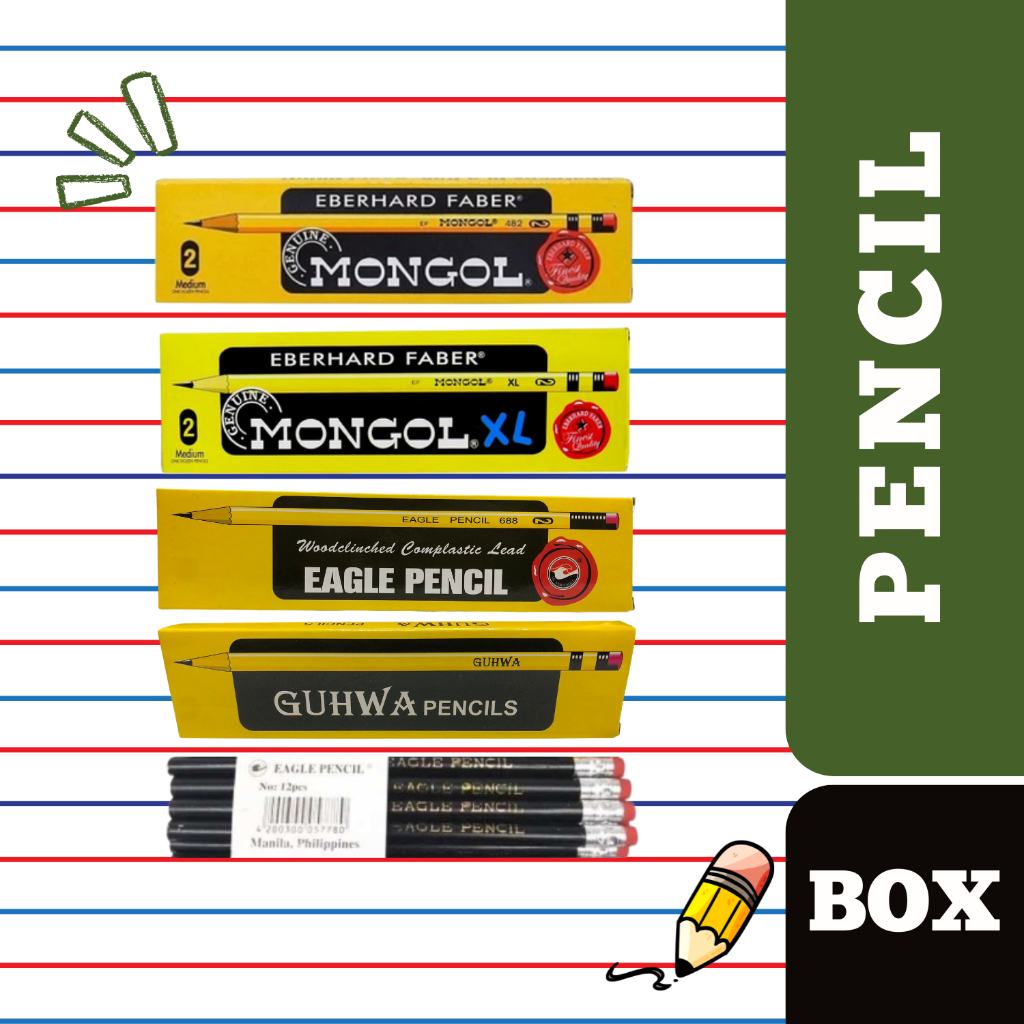 Monggol / Aspen / Diamond All Size Soft Pencil With Eraser Sold per box ...