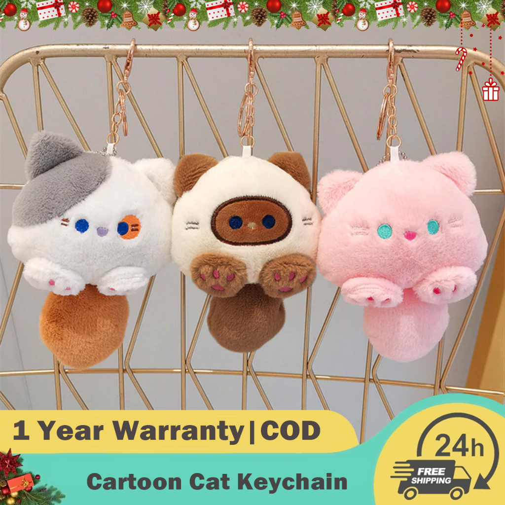 Cute Cartoon Plush Long Tailed Cat Key Ring Pendant Backpack Handbag ...