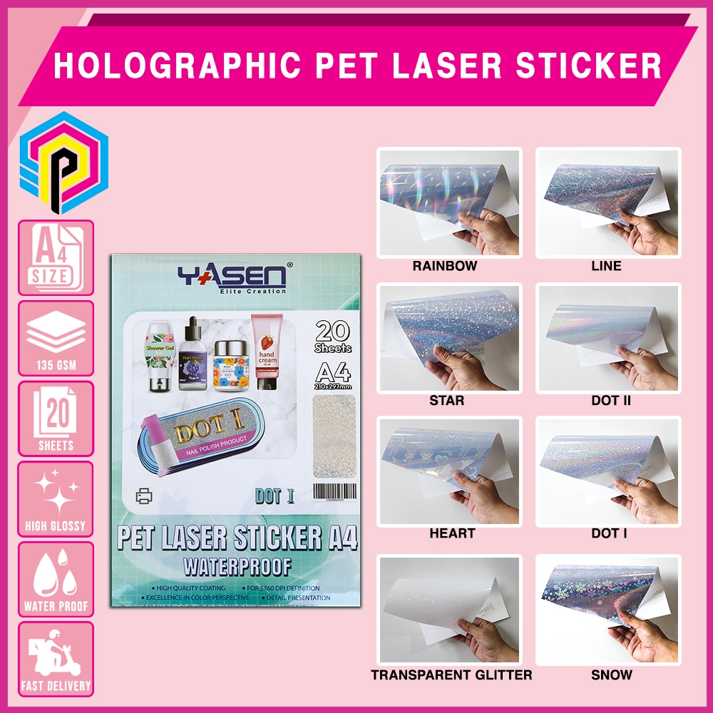 Printable Holographic PET Laser Sticker Paper | 20 Sheets | A4 Size ...