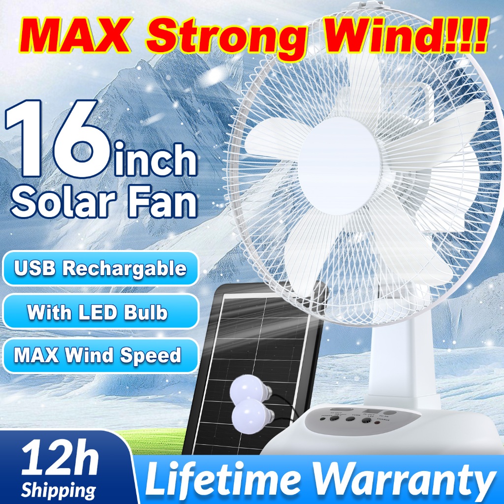 Solar Electric Fan 16 Inch Solar Fan Electric Fan Rechargeable Solar ...