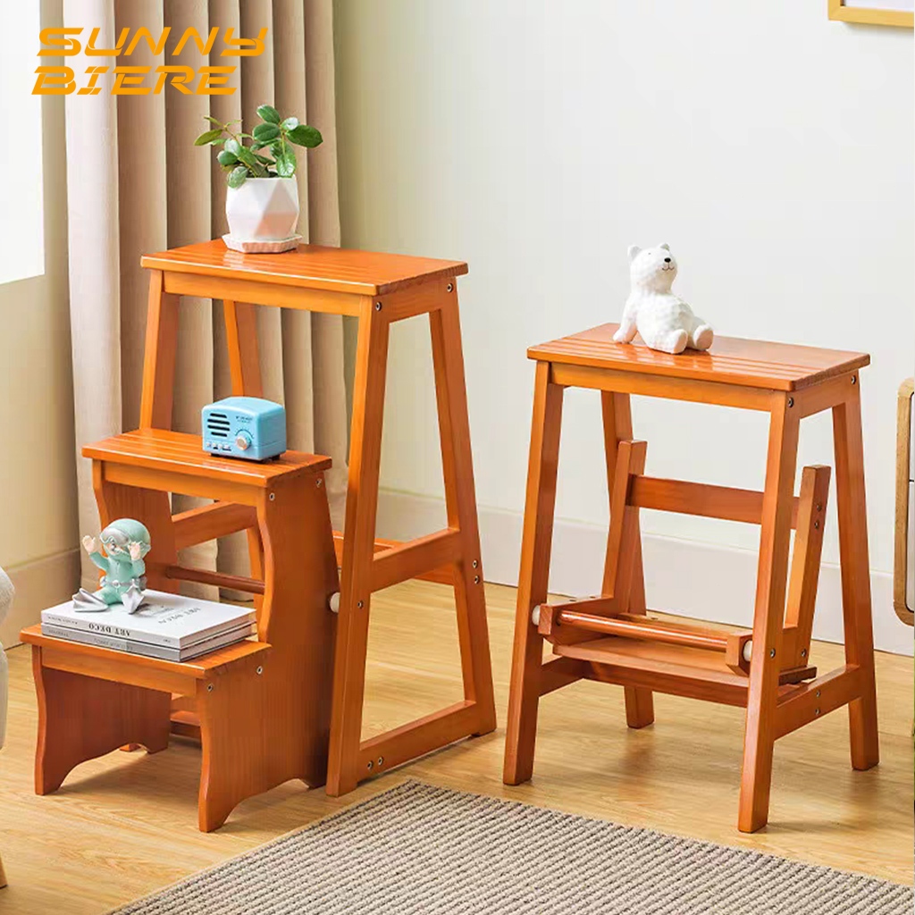 SUNNY BIERE Ladder Chair Bamboo Folding Foldable Ladders Stool Brown ...