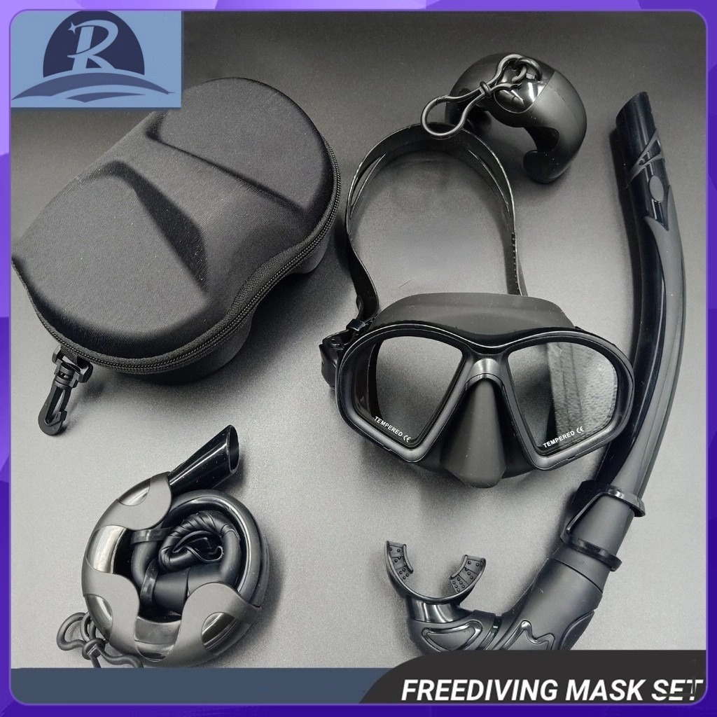 Tempered Glass Freediving Mask Snorkeling Set Foldable snorkel J-type ...