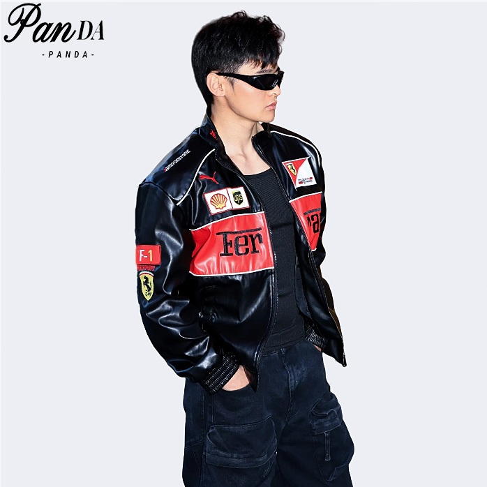 PANDA Leather Jacket For Men F1 Ferrari Riding Jackets Black ...