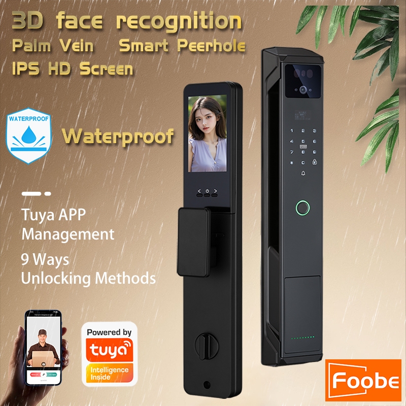 Foobe IP65 Waterproof Smart Door Lock With Camera Tuya App Automatic ...