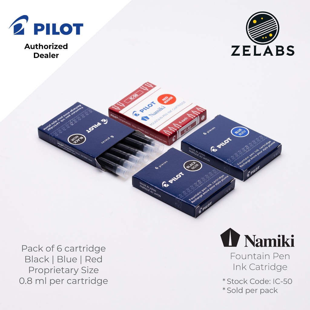 Pilot Namiki Fountain Pen Ink Cartridge (6pc pack) - IC-50 - Black ...