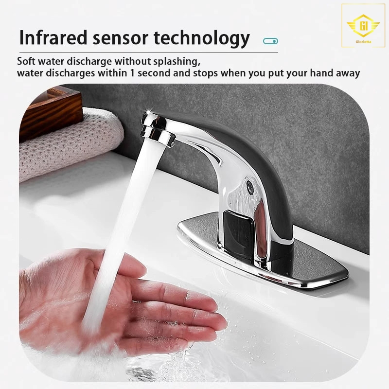 Automatic Sensor faucet Bathroom Wash Hand Basin Pillar Mounted Faucet ...