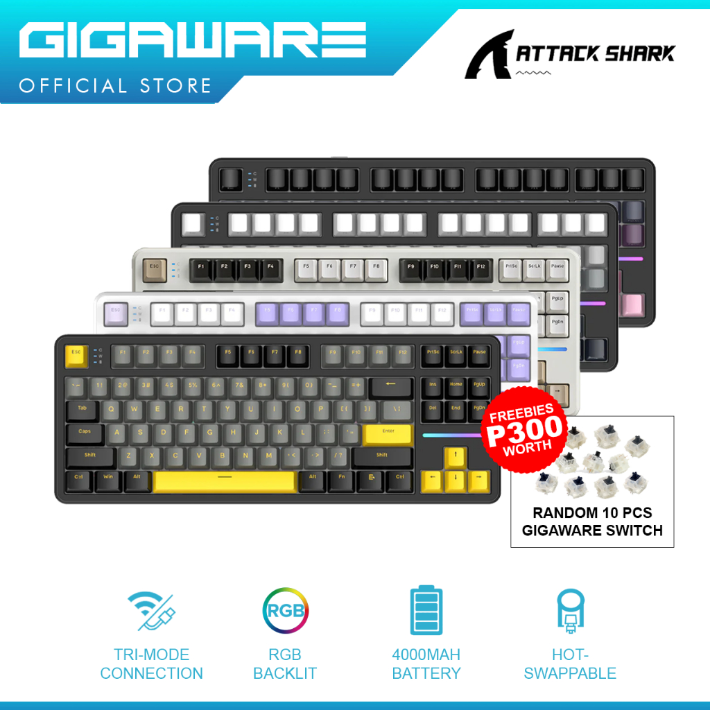 Attack Shark X87 Tri mode 80% Gasket Mounted Wireless RGB Backlit Hot ...
