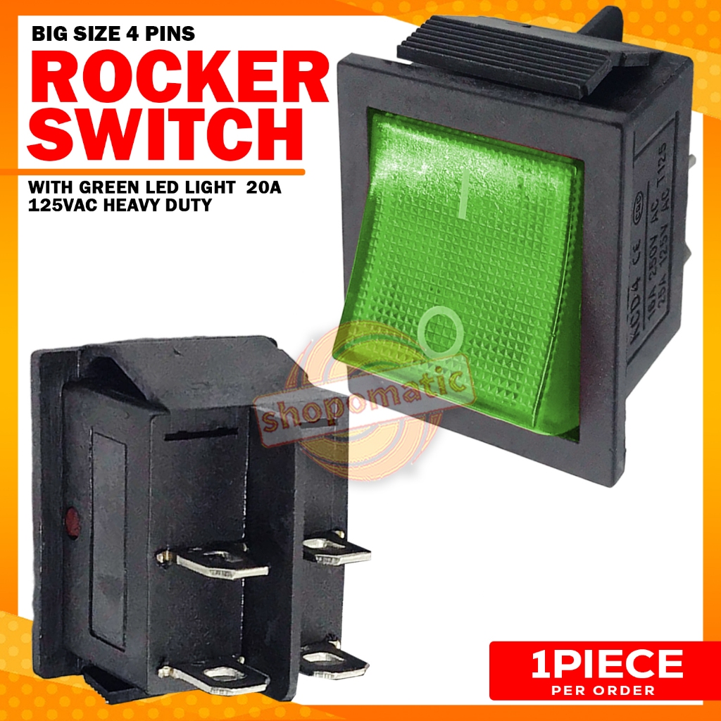 Rocker Switch 16A/250V 4 Pin ON-OFF 2 Position Green LED Light | Shopee ...