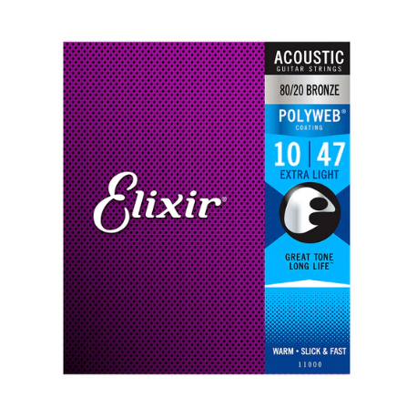 ELIXIR POLYWEB EXTRA LIGHT 10-47 COATING 80/20 BRONZE ACOUSTIC GUITAR ...