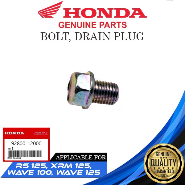 HONDA GENUINE BOLT, DRAIN PLUG FOR RS 125| RS150| WAVE100| XRM 125| CB ...