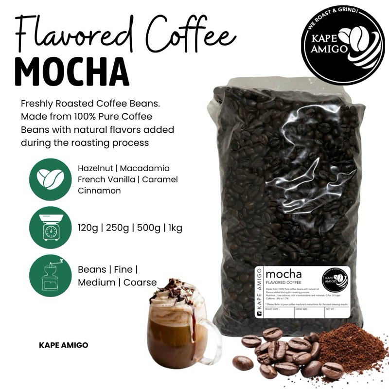 [Kape Amigo] Mocha Flavored Coffee Beans & Grounds [in Thick Plastic ...