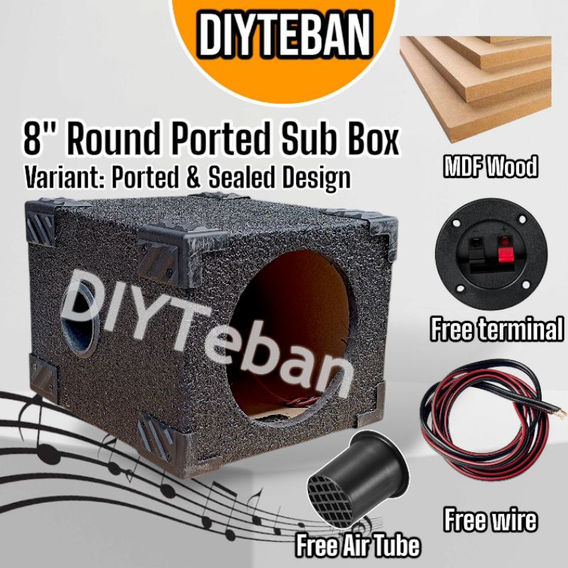 Subwoofer Box 8 Inches Speaker Box MDF Pre Installed 3" Air Tube with ...