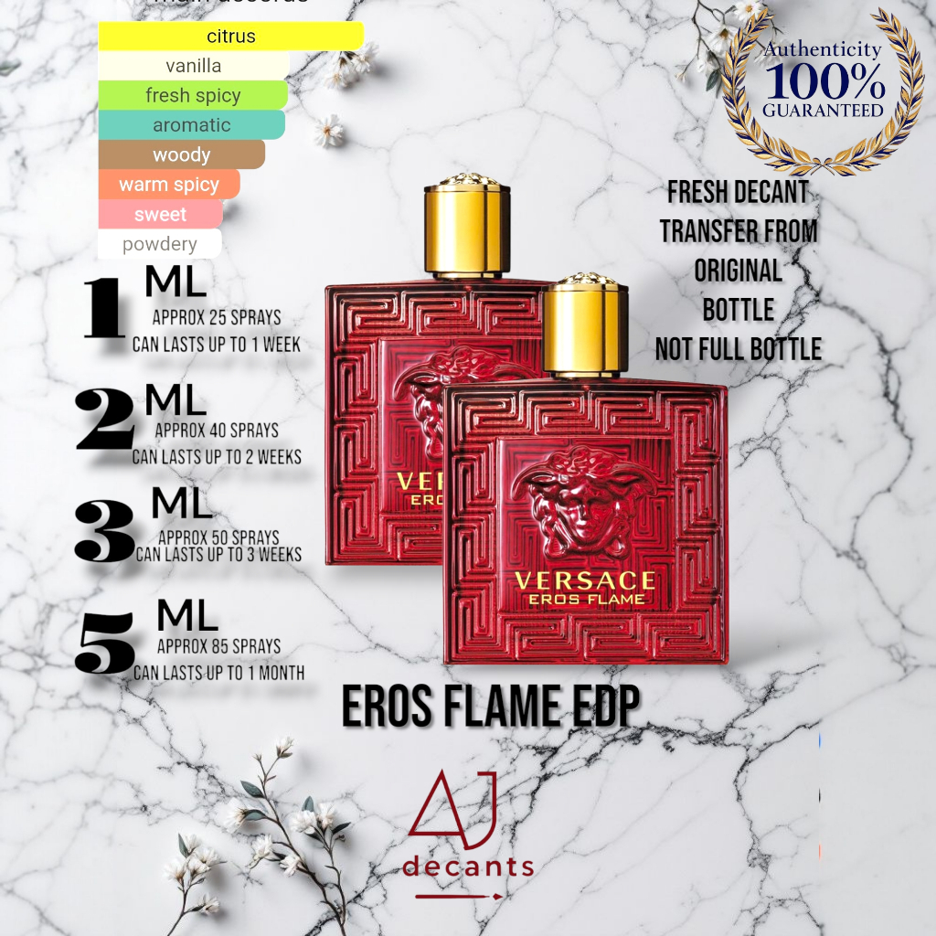 DECANT of Versace Eros Flame Guaranteed Authentic (1ml 2ml 3ml 5ml ...