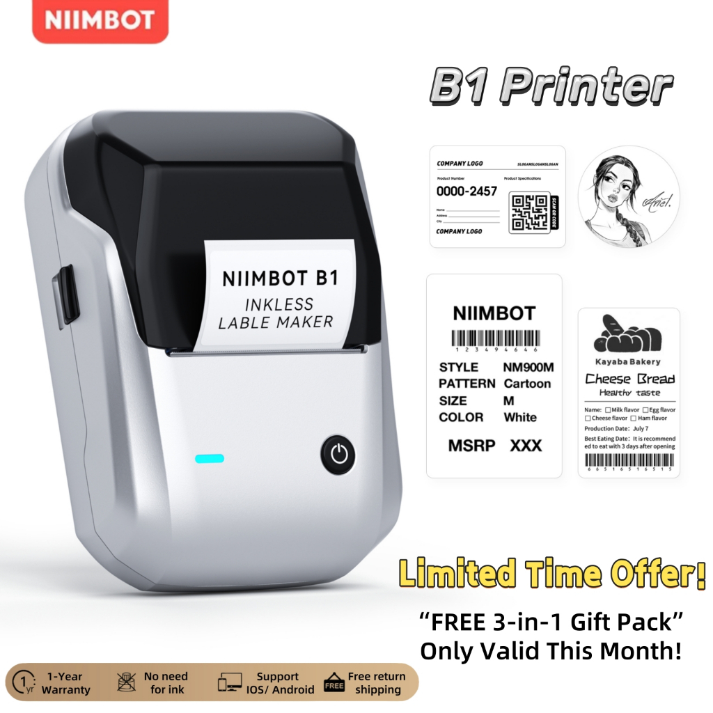 Niimbot B1 label printer Portable Pocket Label Maker Bluetooth Thermal Label Printer small ...