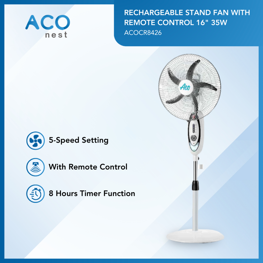 Rechargeable Stand Fan with Remote Control 16" 35W White ACOCR8426 ...