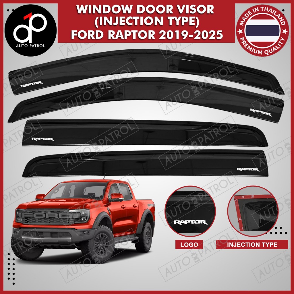 FORD RANGER RAPTOR 2019-2025 Window Door Rain Visor Black (INJECTION ...