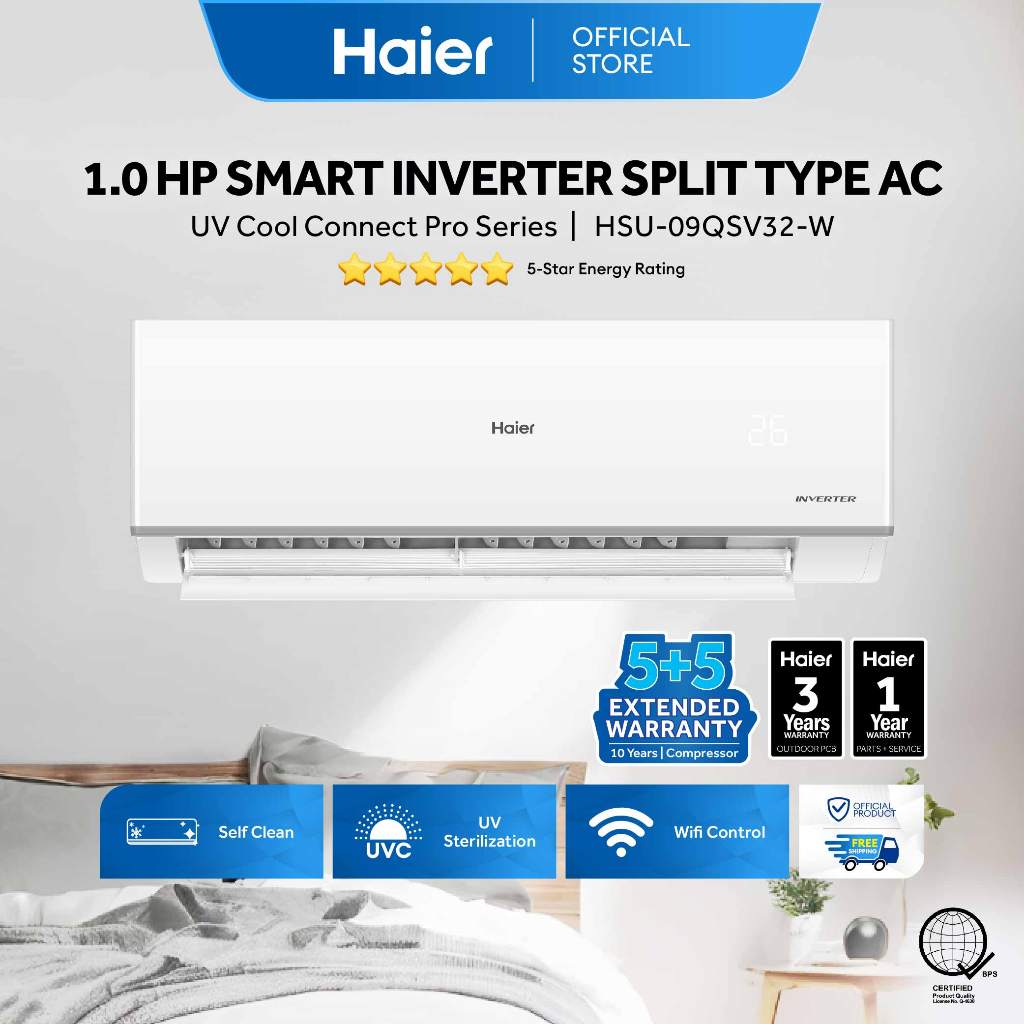 [NEW] Haier HSU-09QSV32-W 1.0 HP UV Cool Connect Pro Inverter Split Type Aircon with Wi-Fi ...