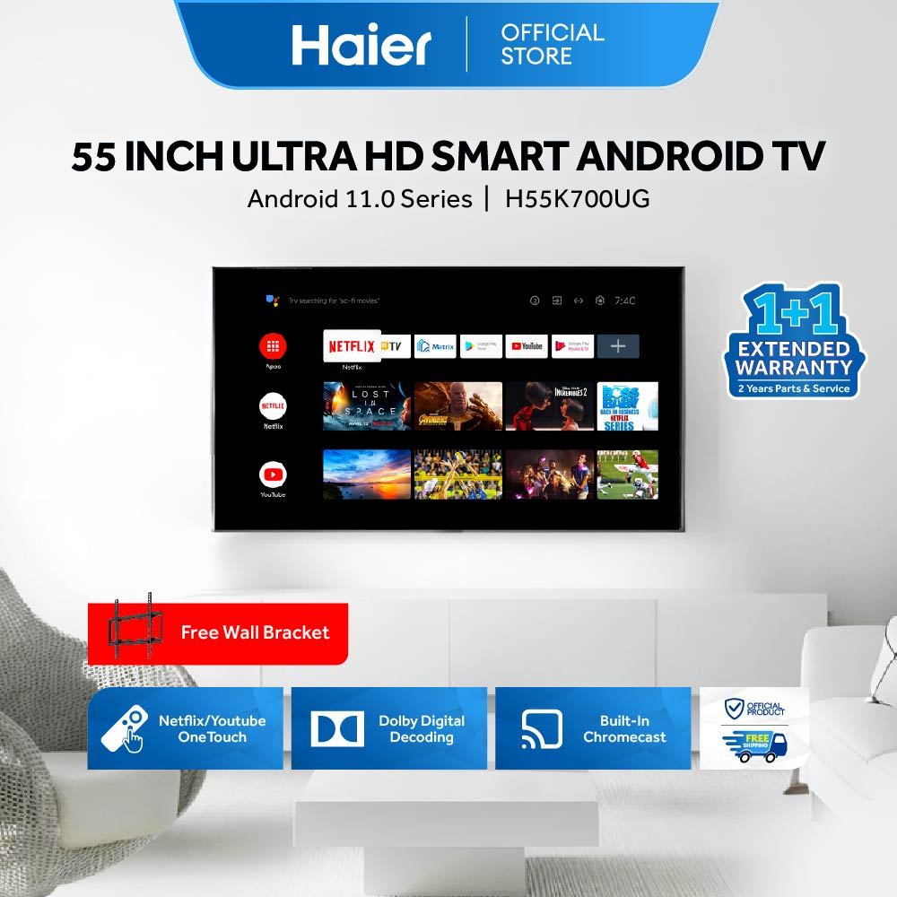 Haier H55K700UG 55 Inch 4K UHD Smart Android 11 TV Netflix and Youtube ...