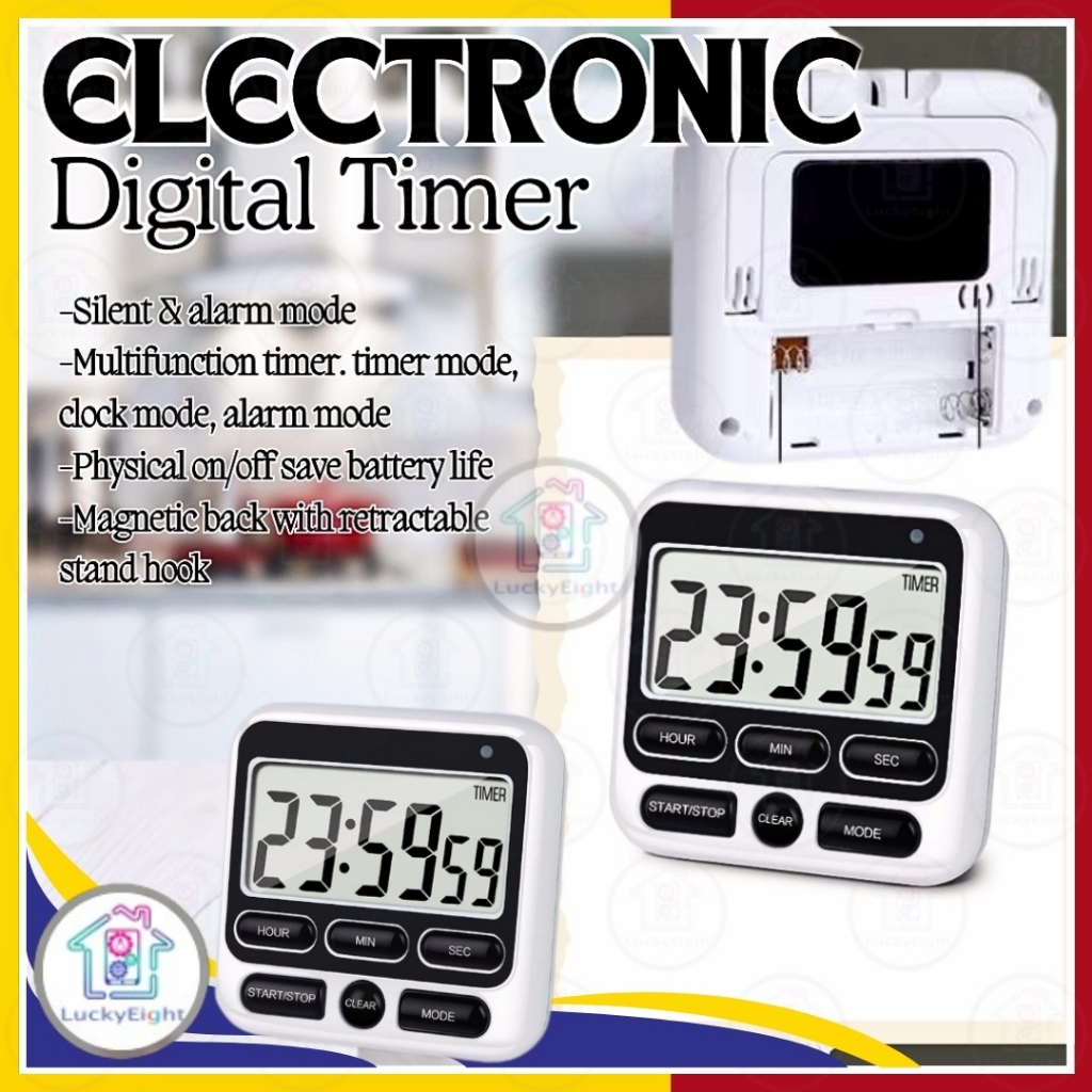 Magnetic Countup Digital Electronic Timer Kitchen Loud Alarm Display Memory Function Stopwatch