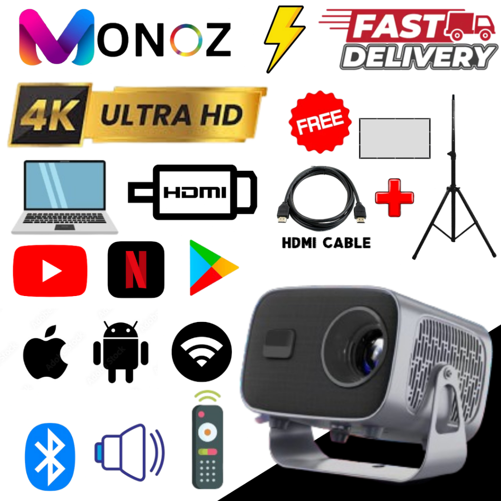 A10 PRO 4K Android Projector – HDMI, WiFi, Bluetooth, LCD, 360 ...